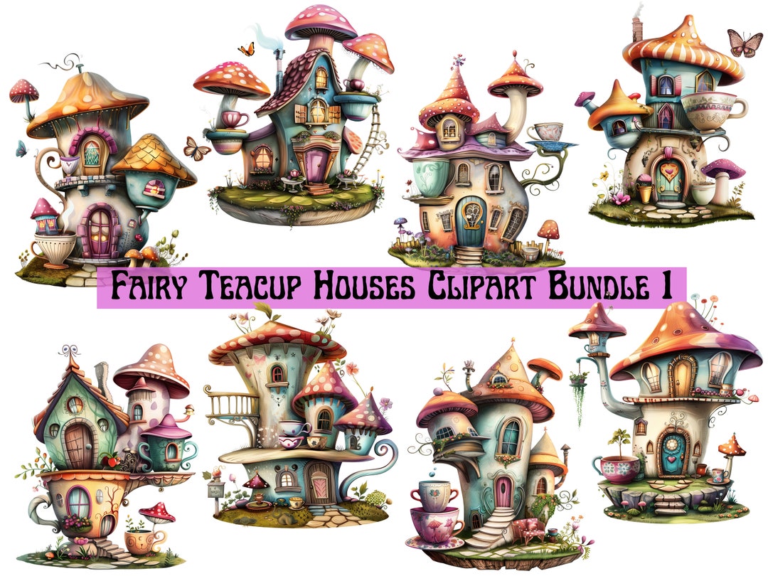 Fairy Teacup Houses Clipart Bundle Volume 1 | Printable Digital ...