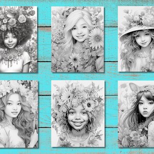 Flower Girls Vol. 1 Grayscale Coloring Set Printable Digital Download ...