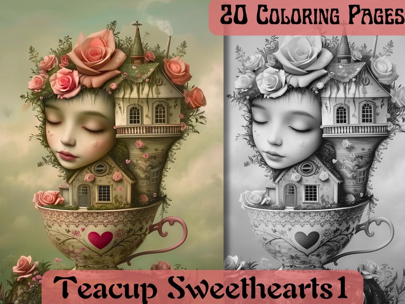 Teacup Sweethearts Vol. 1 Coloring Set | Printable Digital Download - Etsy