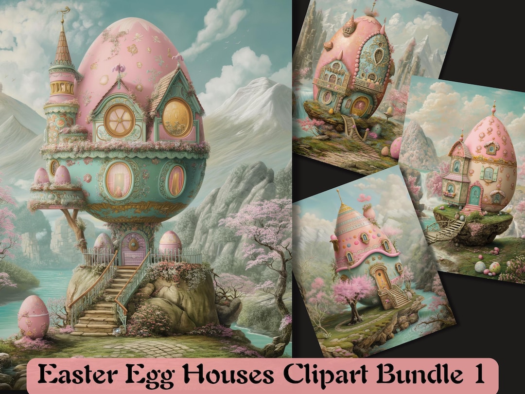 Easter Egg Houses Clipart Bundle 1 | Printable Digital Download - Etsy