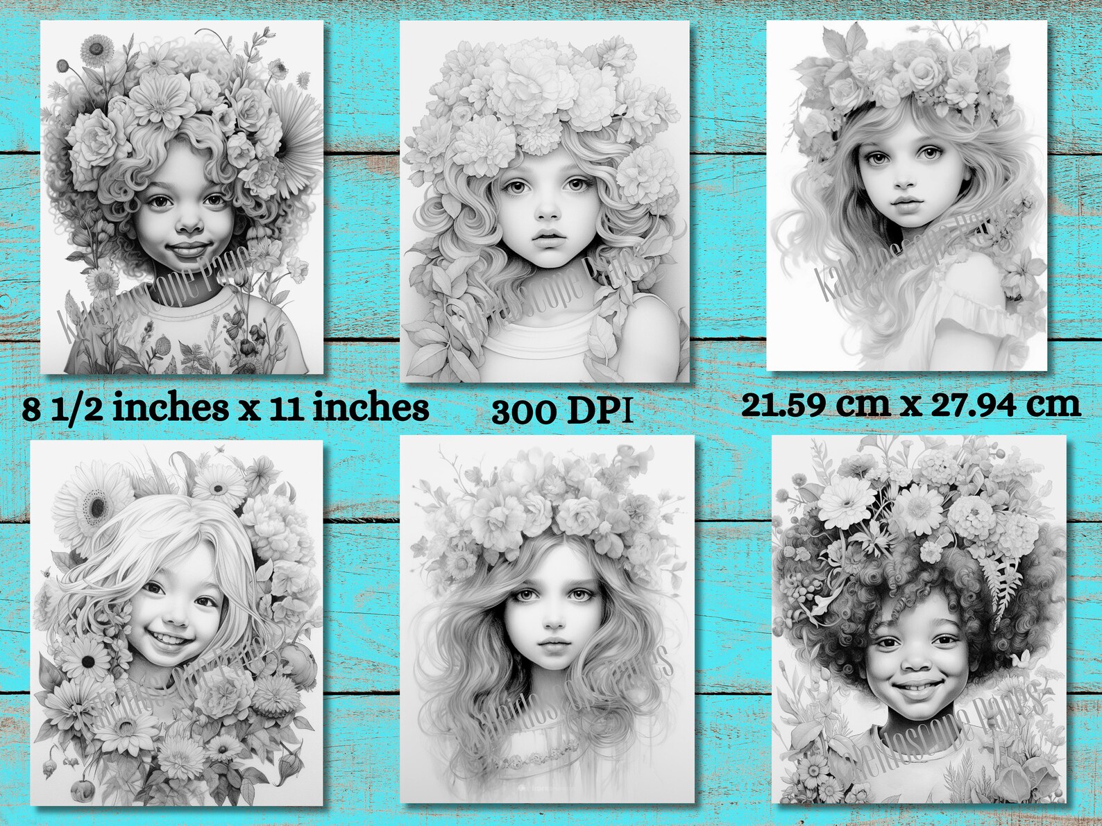 Flower Girls Vol. 1 Grayscale Coloring Set Printable Digital Download ...