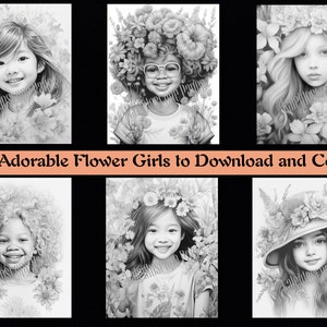 Flower Girls Vol. 1 Grayscale Coloring Set | Printable Digital Download ...