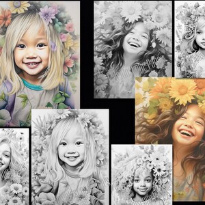 Flower Girls Vol. 1 Grayscale Coloring Set | Printable Digital Download ...