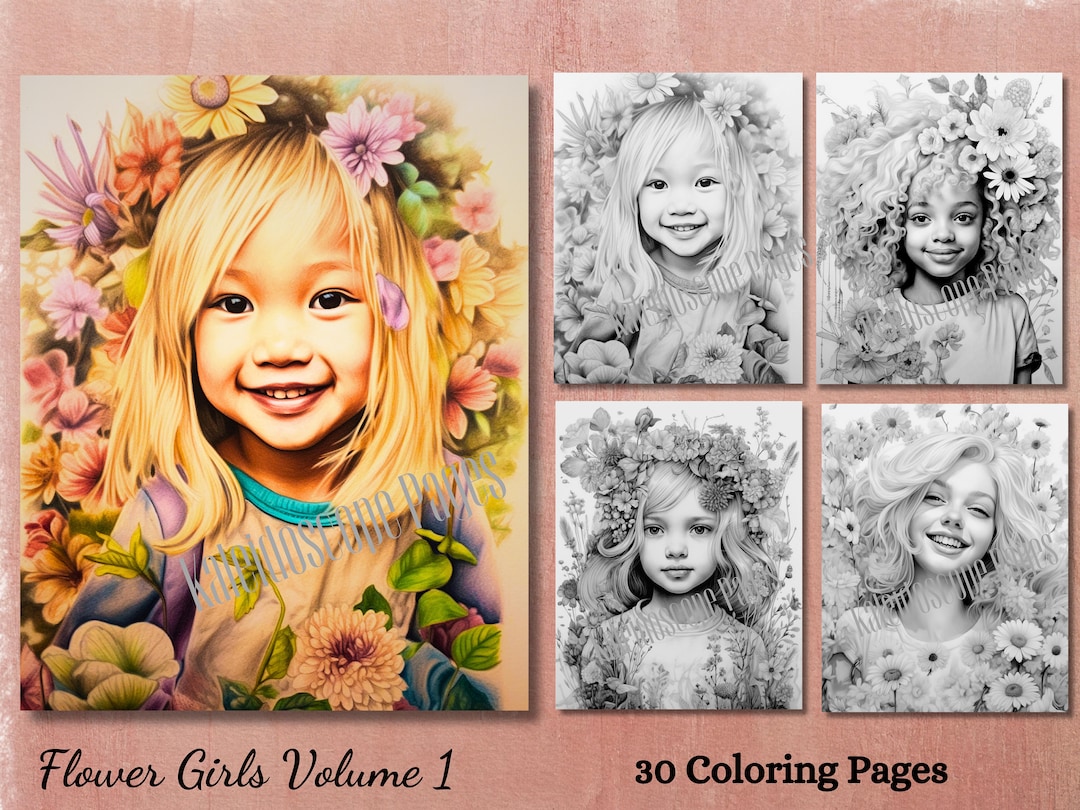Flower Girls Vol. 1 Grayscale Coloring Set Printable Digital - Etsy