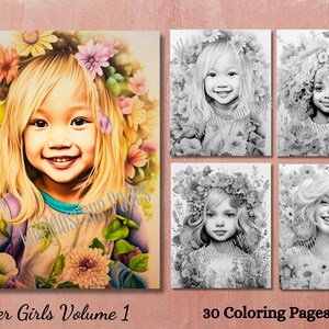 Flower Girls Vol. 1 Grayscale Coloring Set Printable Digital - Etsy