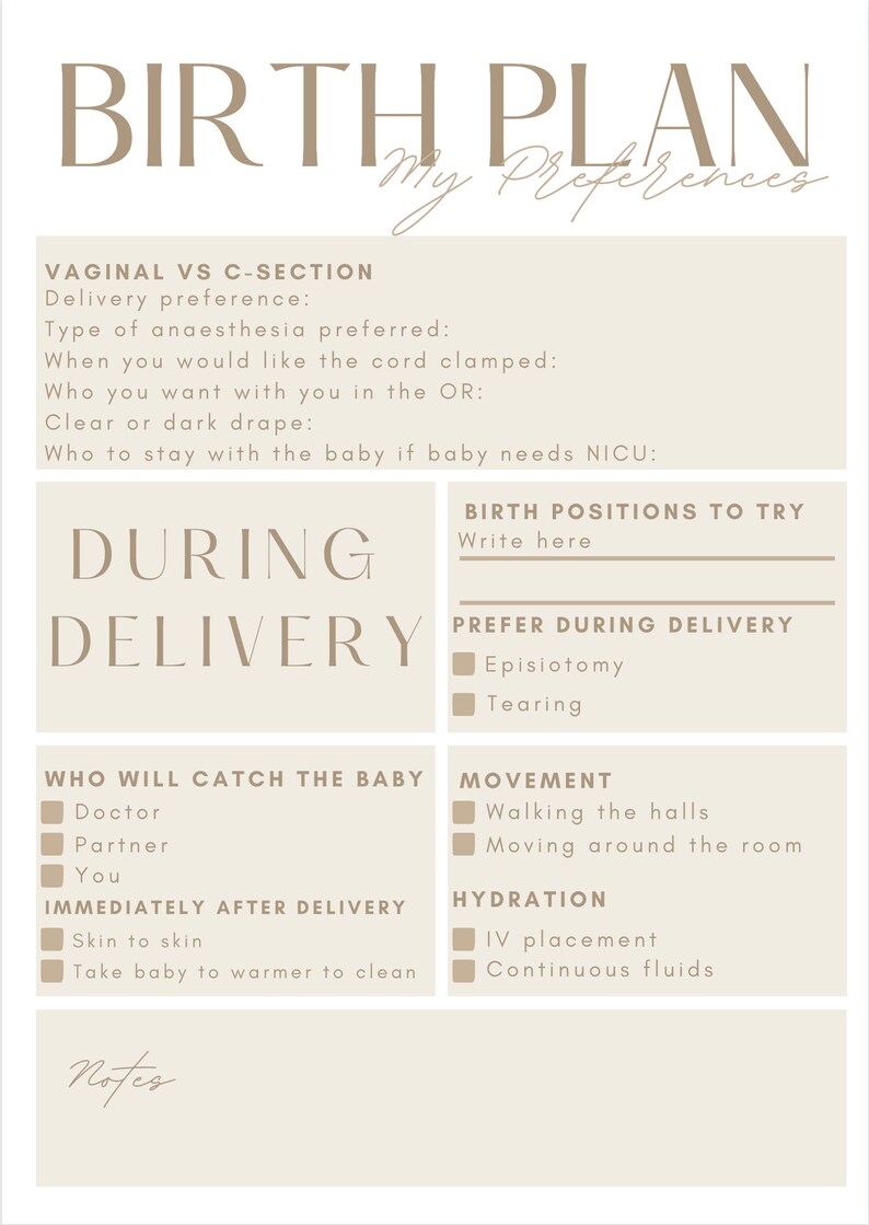 Birth Plan Template, Pink Natural Birth Pan Editable and Printable FREE ...