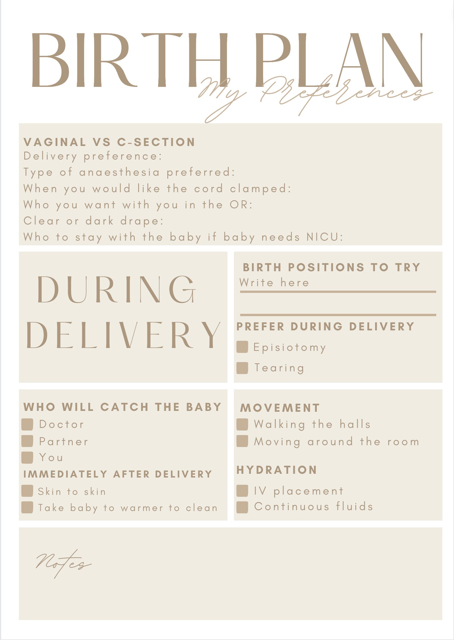 Birth Plan Template, Pink Natural Birth Pan Editable and Printable FREE ...