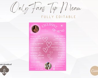 Onlyfans Tip Menu, Editable Template, Digital Download, Canva Template ...