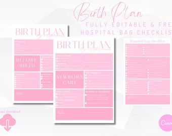 Birth Plan Template, Pink Natural Birth Pan Editable and Printable FREE ...