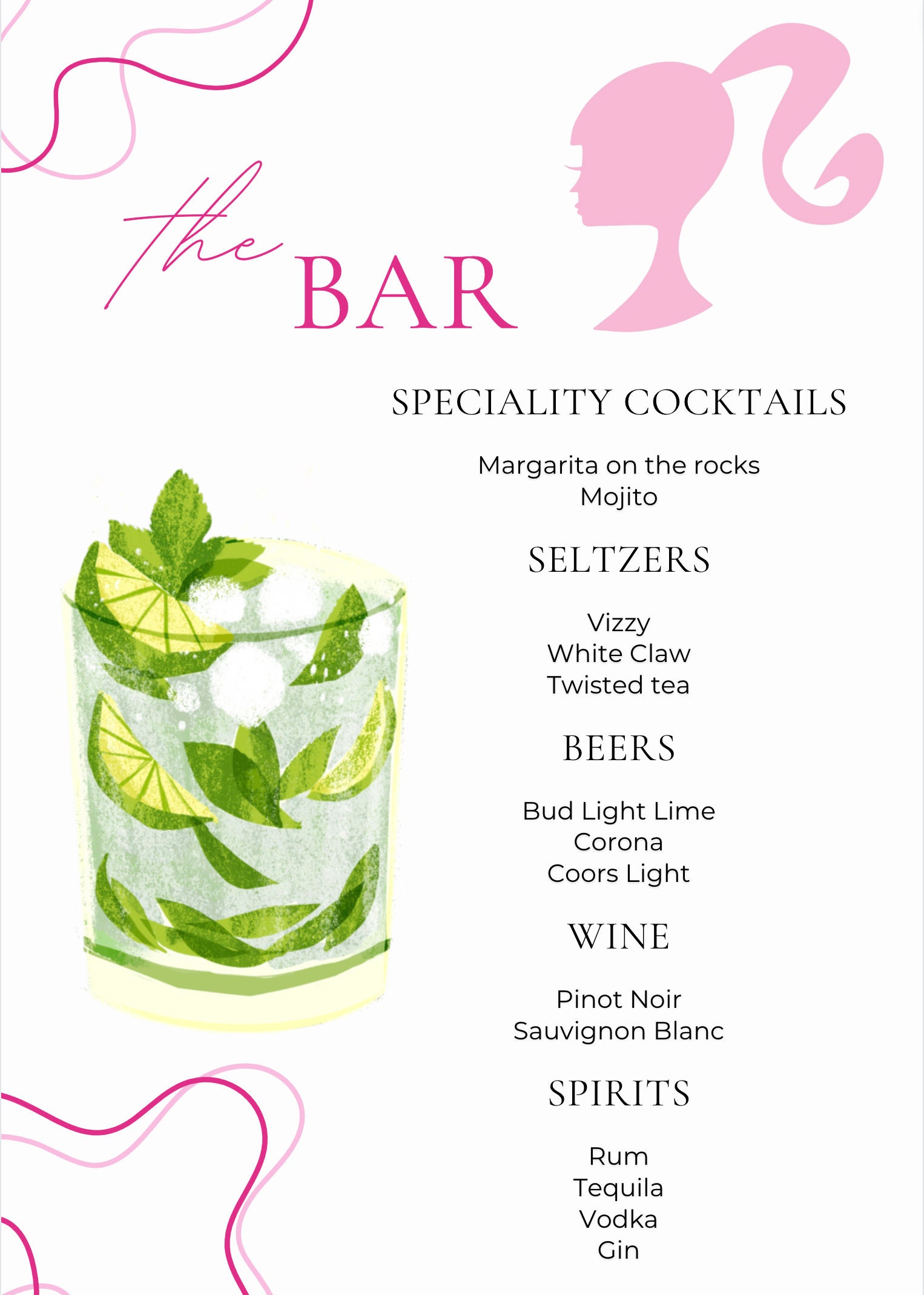 Editable Drinks Menu Template Sign, Cocktail Menu, Birthday Party ...