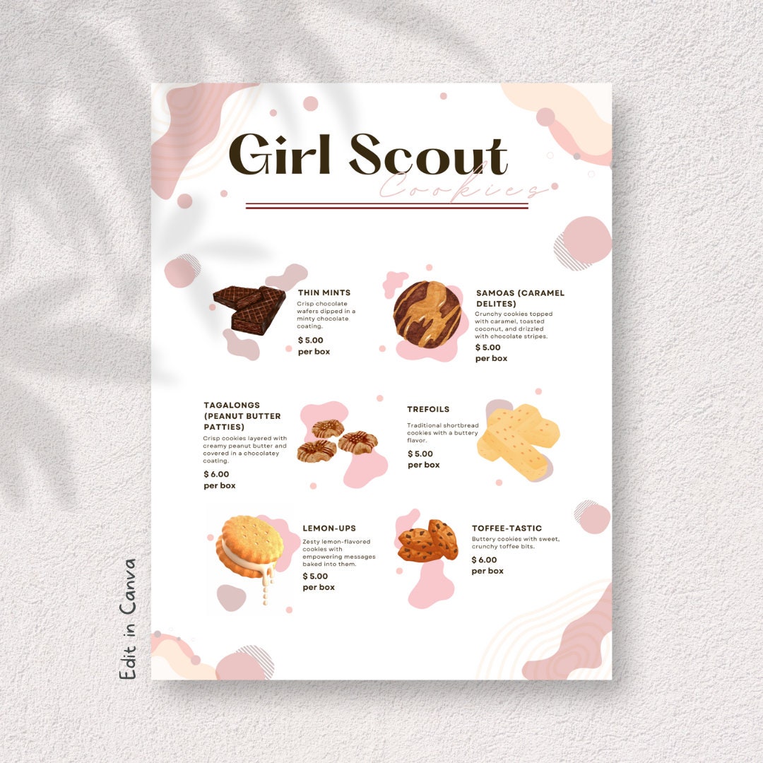 Editable Price List Cookie Price List Template Girl Scout Cookies Canva ...