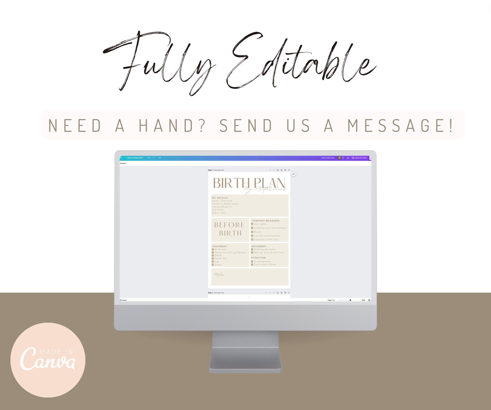 Birth Plan Template, Pink Natural Birth Pan Editable and Printable FREE ...