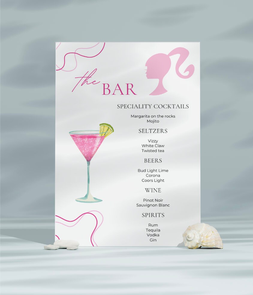 Editable Drinks Menu Template, Pink Bar Menu, Barbie, Barbie Party ...