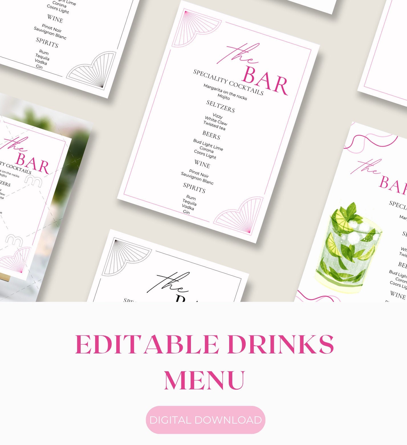 Editable Drinks Menu Template Sign, Cocktail Menu, Birthday Party ...