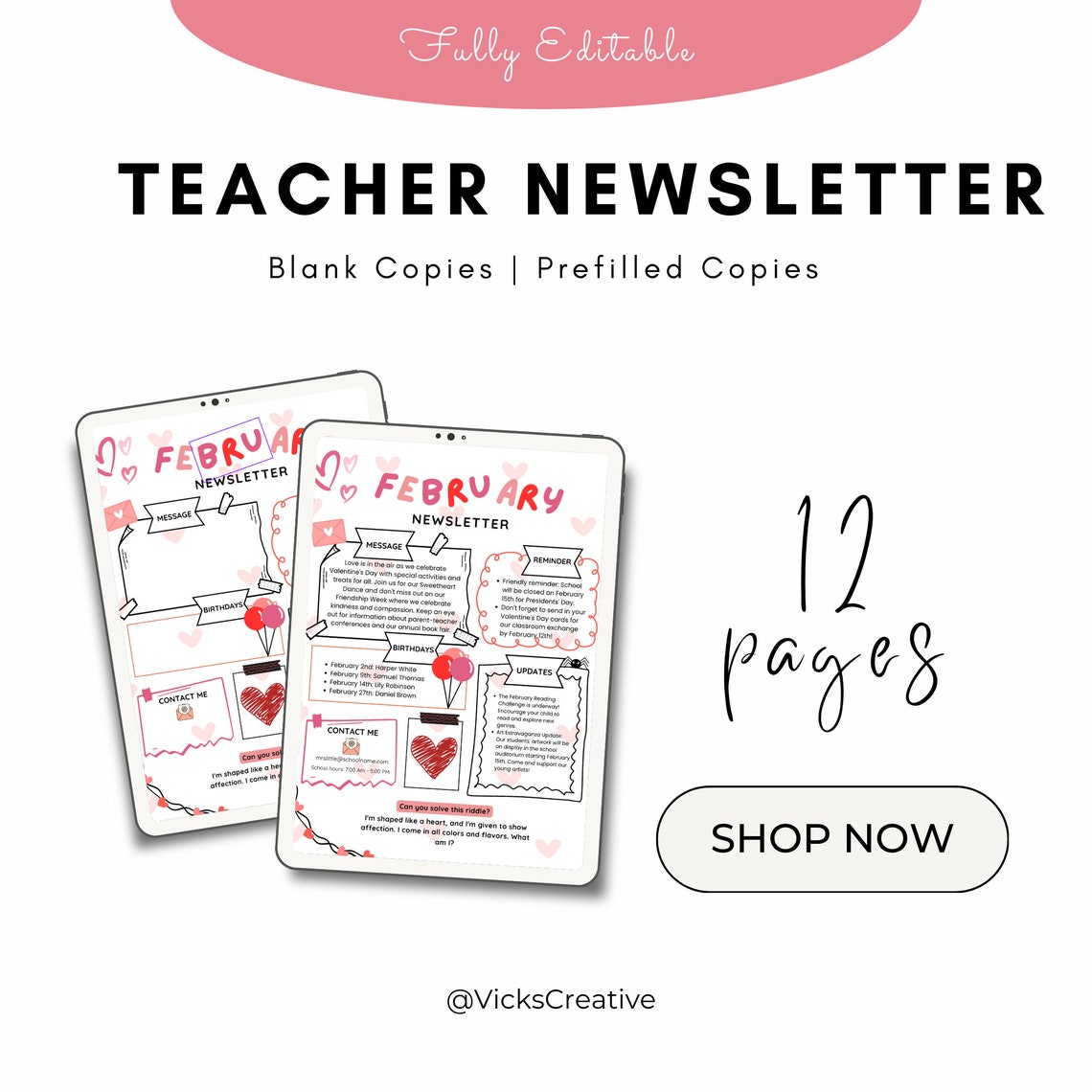 Newsletter Template, Editable Newsletter, Monthly Newsletter, School ...