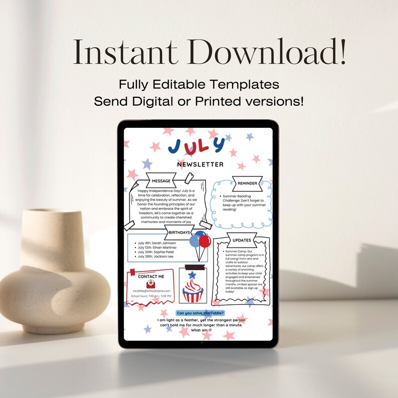 Newsletter Template, Editable Newsletter, Monthly Newsletter, School ...