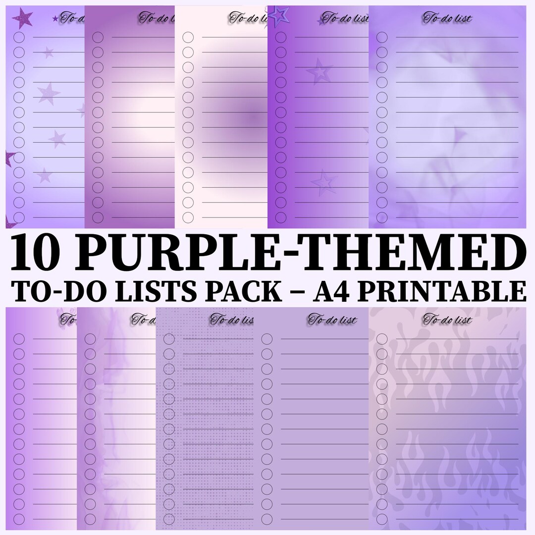 Purple-themed To-do Lists Pack – 10 A4 Printable Designs - Etsy