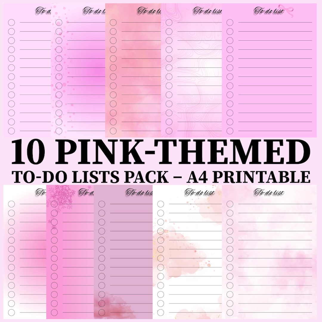 Pink-themed To-do Lists Pack – 10 A4 Printable Designs - Etsy