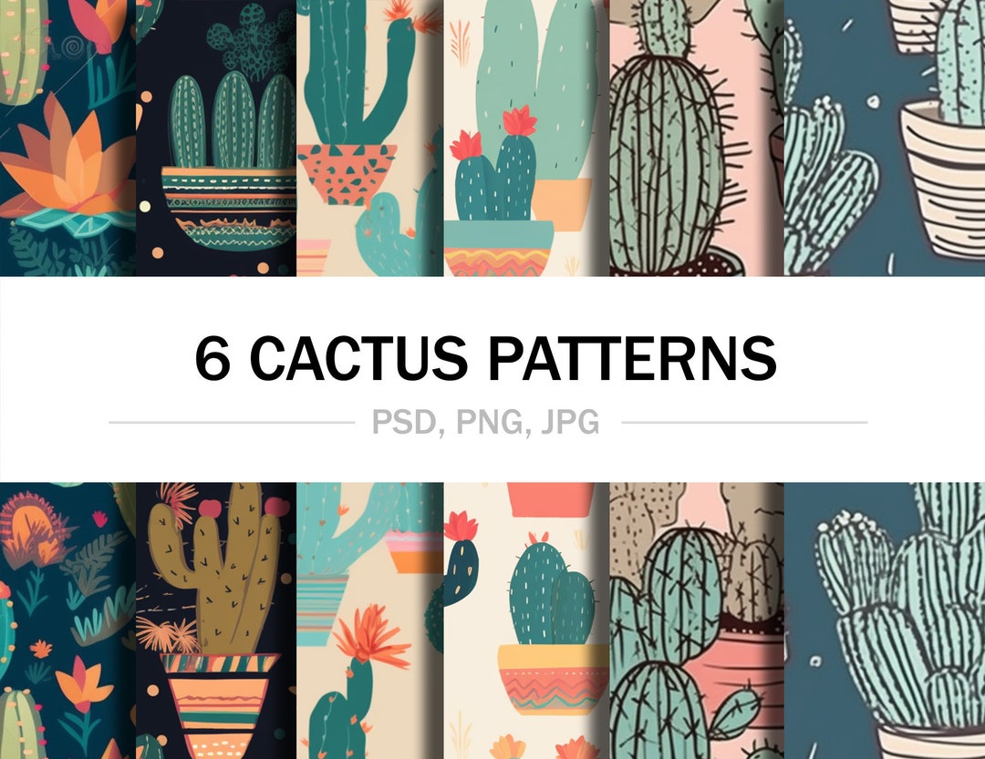 6 Seamless Cactus Patterns - Etsy