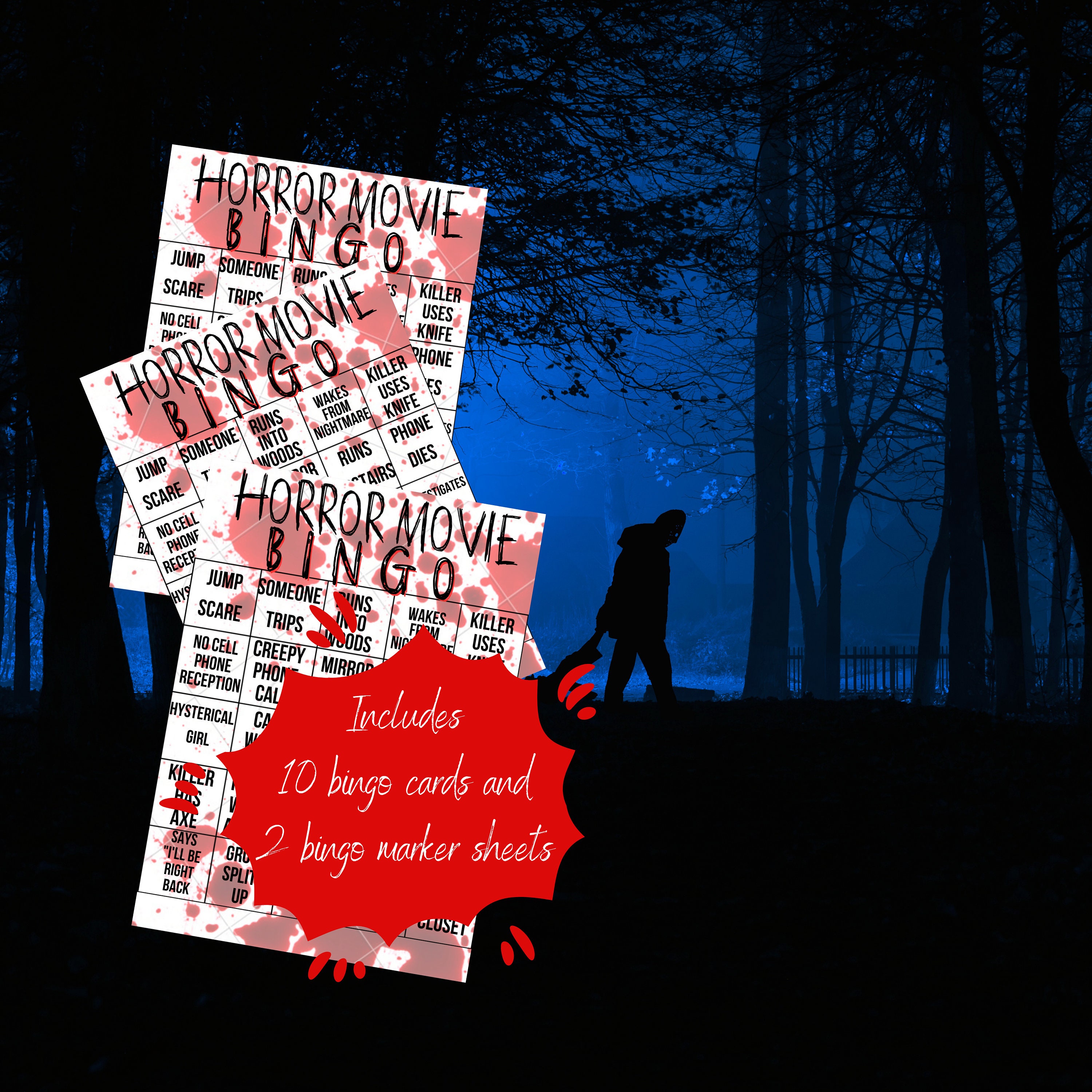 Horror Movie Bingo Cards Classic Horror Movie Cliches Horror Movie ...