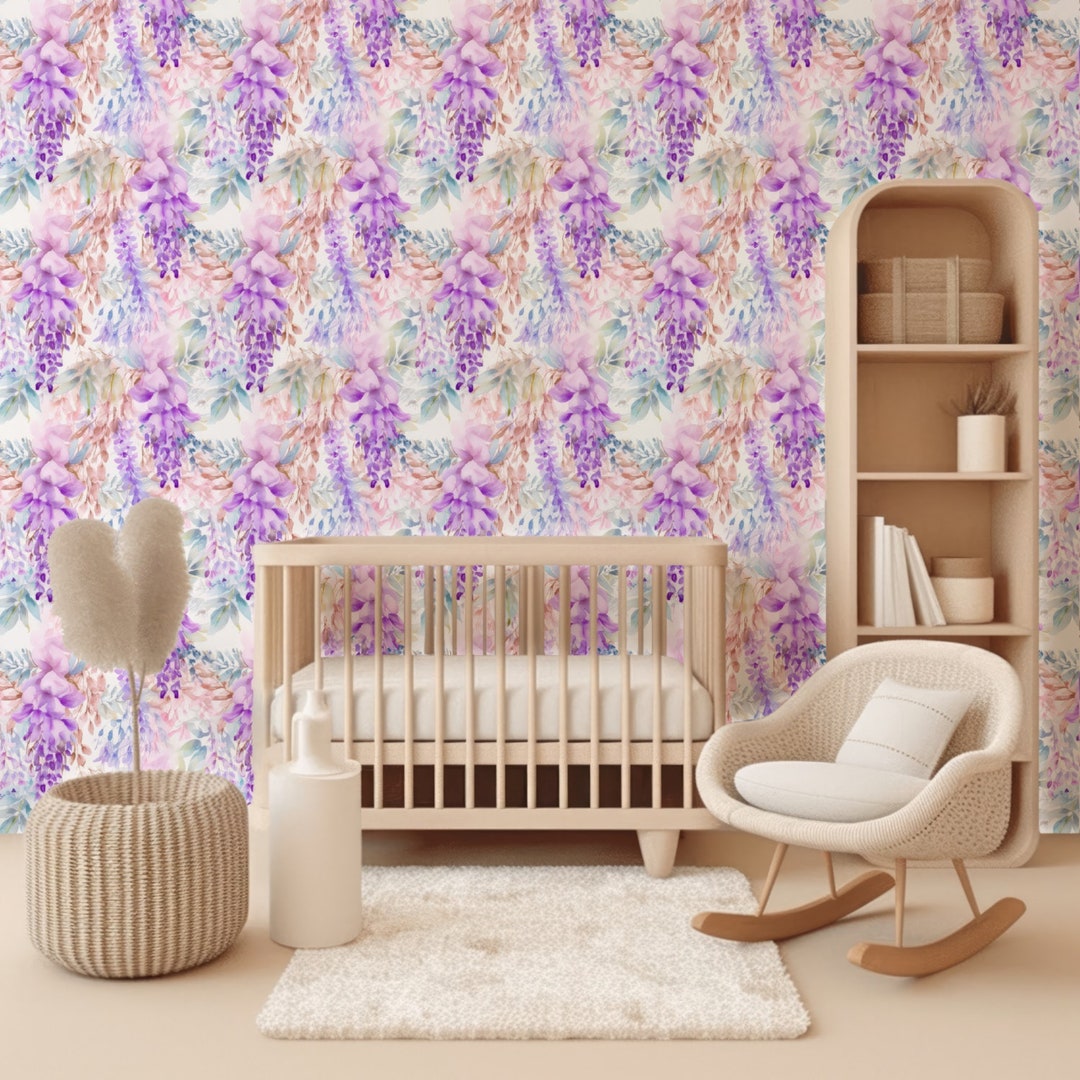 Purple Wisteria Wallpaper Watercolor Pastel Floral Peel & - Etsy