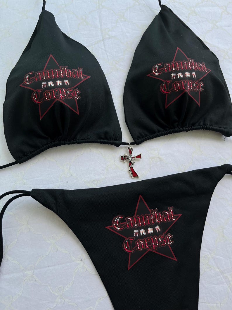 Cannibal Corpse Custom Bikini Set Bra Swimsuit Personalized Black Emo ...