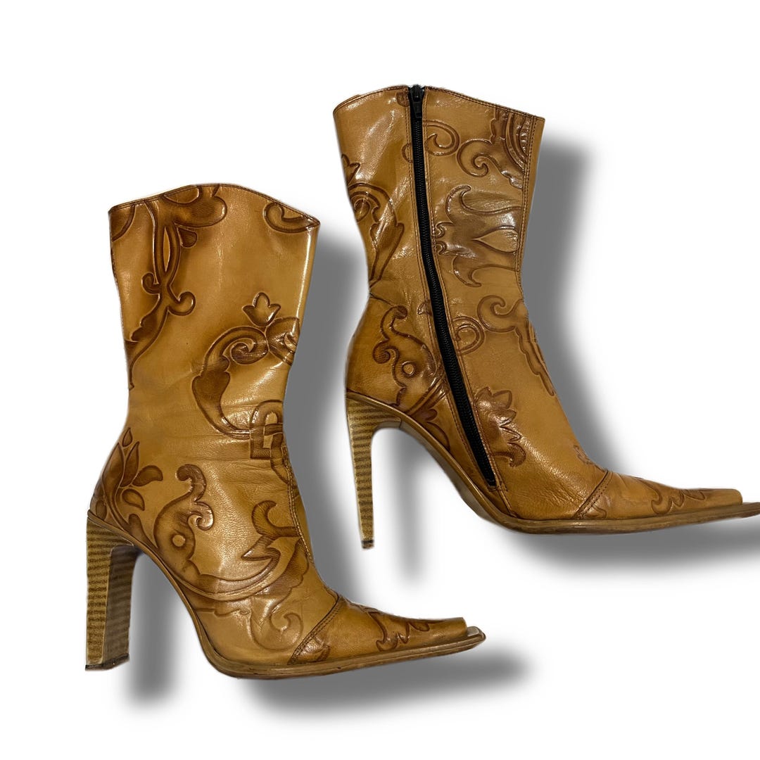 Vintage Boots Rare Made in Italy Unique Model Leather Heels - Etsy