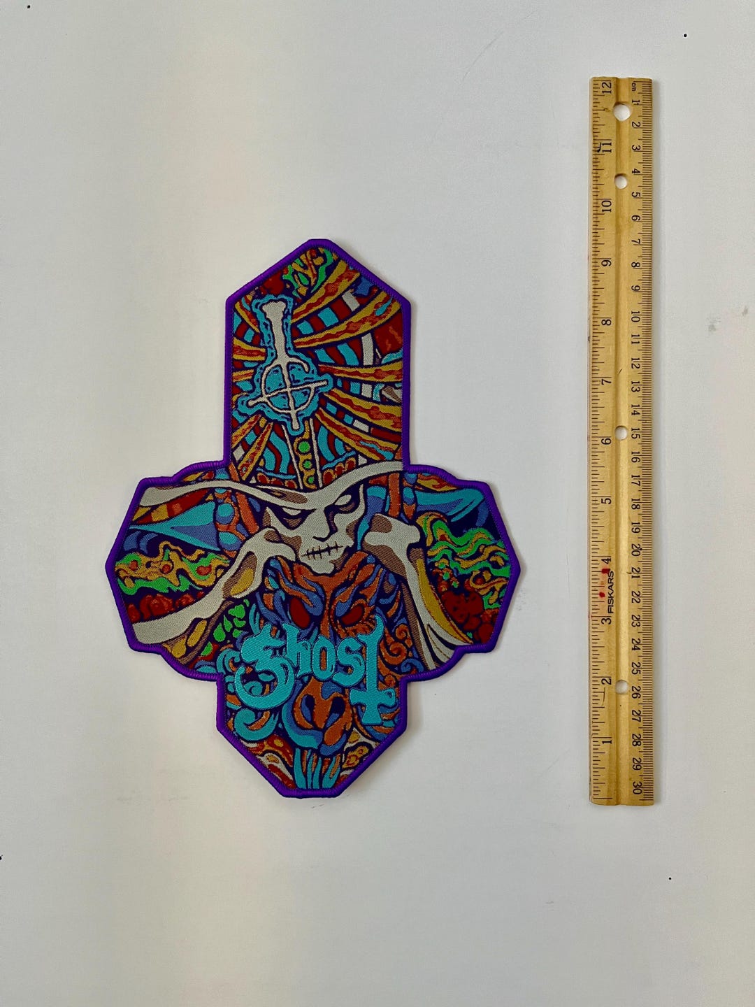 Ghost 7 Inches of Satanic Panic PURPLE Border Oversized Laser-cut Woven ...