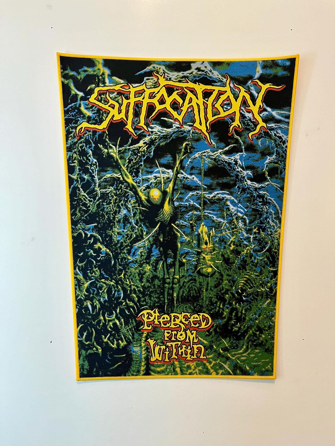 Suffocation Pierced From Within YELLOW Border limited to 100 Woven Back Patch Officially ...