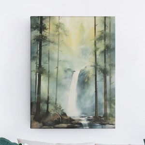 Watercolor Waterfall Canvas Art: Coastal Cottagecore Forest Scene - Etsy