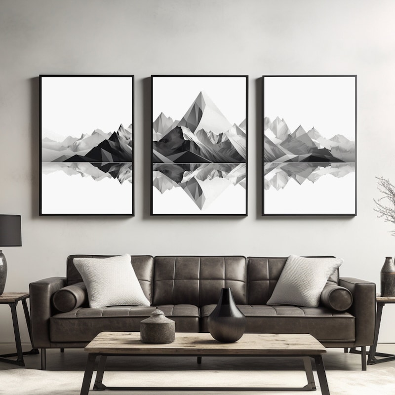 Black Geometric Triptych - Etsy
