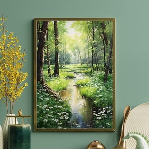 Tranquil Forest Watercolor Art Print - Sunlit Wildflowers in a Tranquil ...