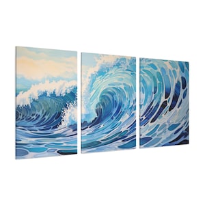 Ocean Wave Triptych: Coastal Chic Canvas Wall Art Set - Etsy