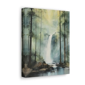 Watercolor Waterfall Canvas Art: Coastal Cottagecore Forest Scene - Etsy