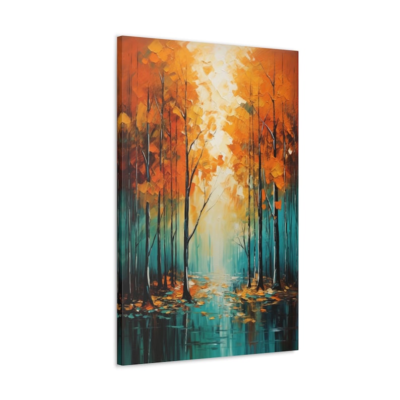 Abstract Autumn Forest Canvas Art: Emerald, Teal & Orange - Etsy