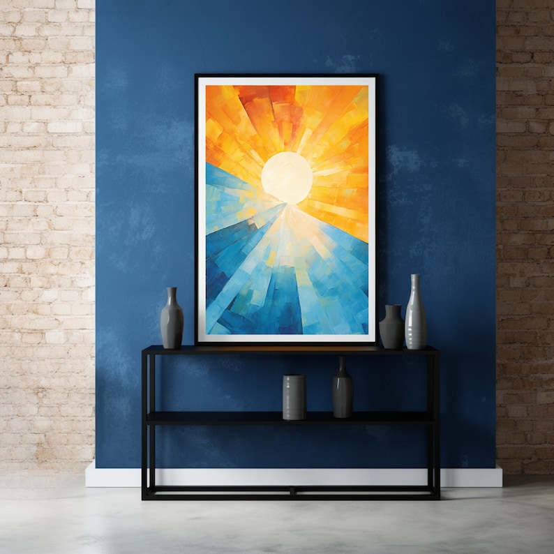 Geometric Sun & Sky Art Print: Vibrant Acrylic Painting (digital ...