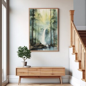 Watercolor Waterfall Canvas Art: Coastal Cottagecore Forest Scene - Etsy