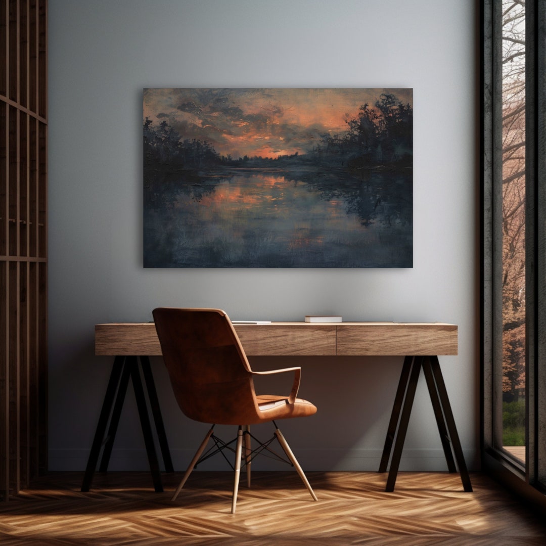 Glimmering Dusk Lake Canvas Art: Serene Twilight Landscape - Etsy