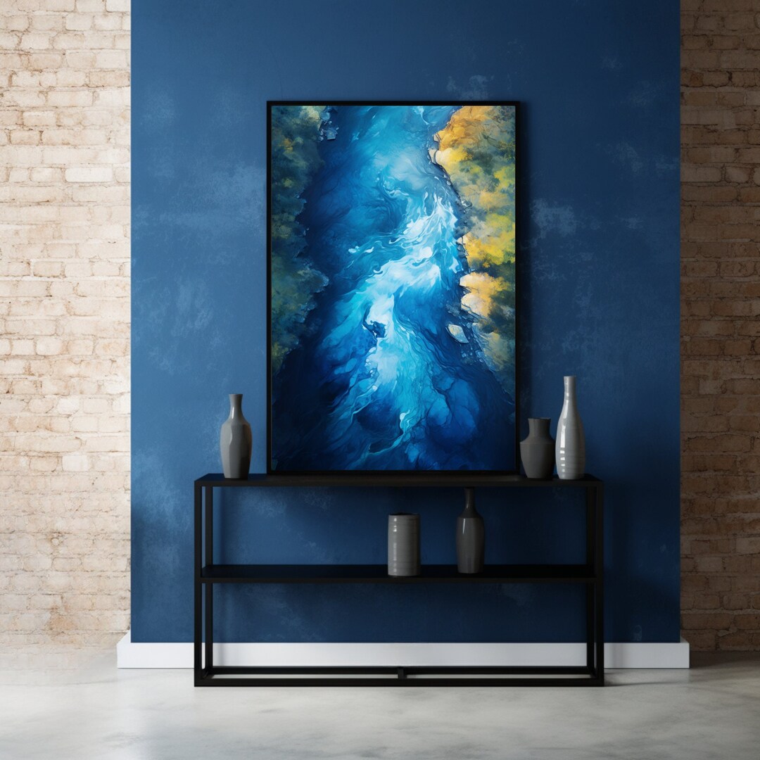 Azure Waters Aerial Landscape Painting | Framed Canvas Print | River ...