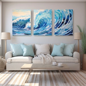 Ocean Wave Triptych: Coastal Chic Canvas Wall Art Set - Etsy