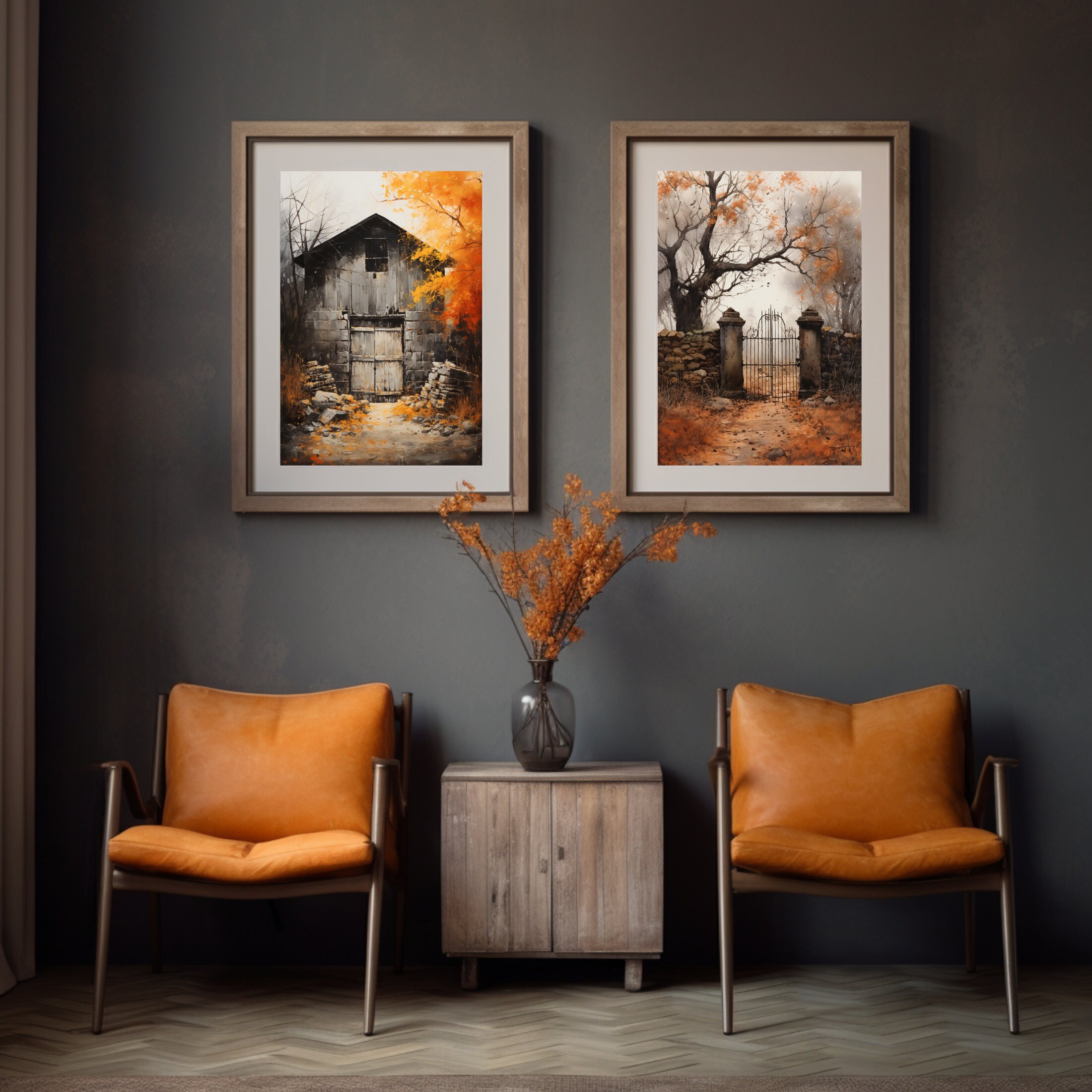 Rustic Autumn Landscape Art Prints: Farmhouse Decor Set (digital ...