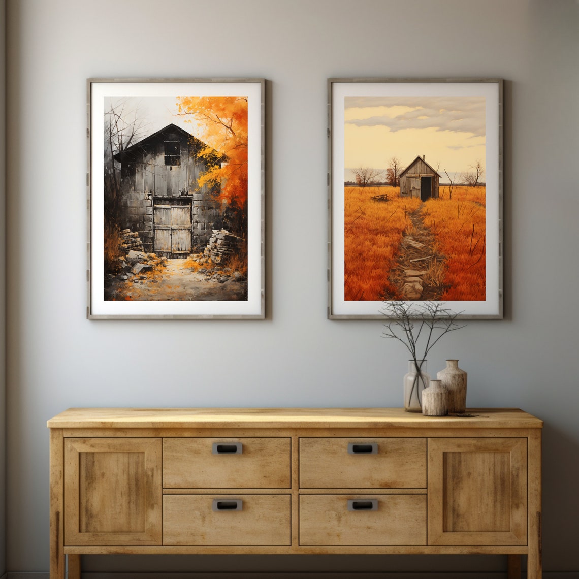 Rustic Autumn Landscape Art Prints: Farmhouse Decor Set (digital ...