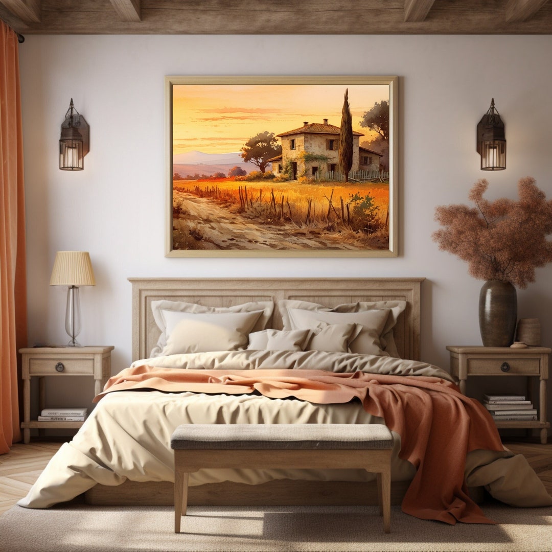 Rustic Italian Farmhouse Art | Mellow Sunset Colors | Watercolor ...