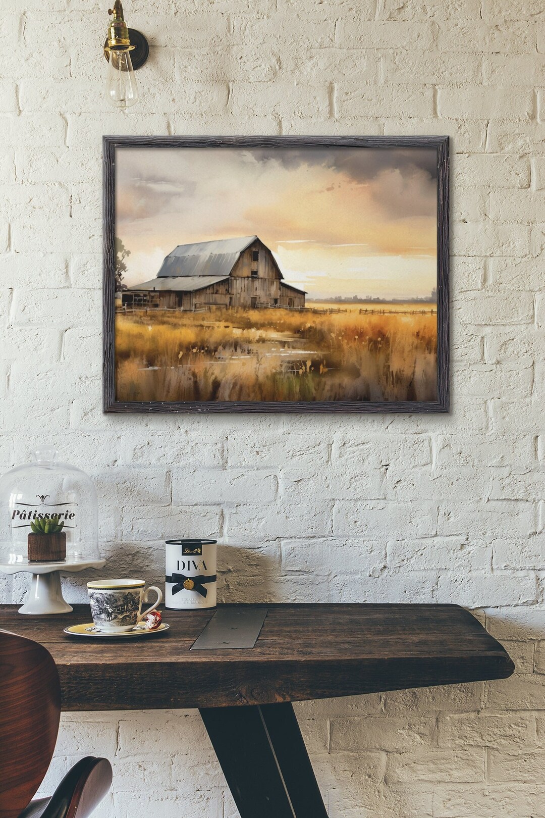 Rustic Barn Watercolor Painting: Wheatfield Landscape Canvas Print - Etsy