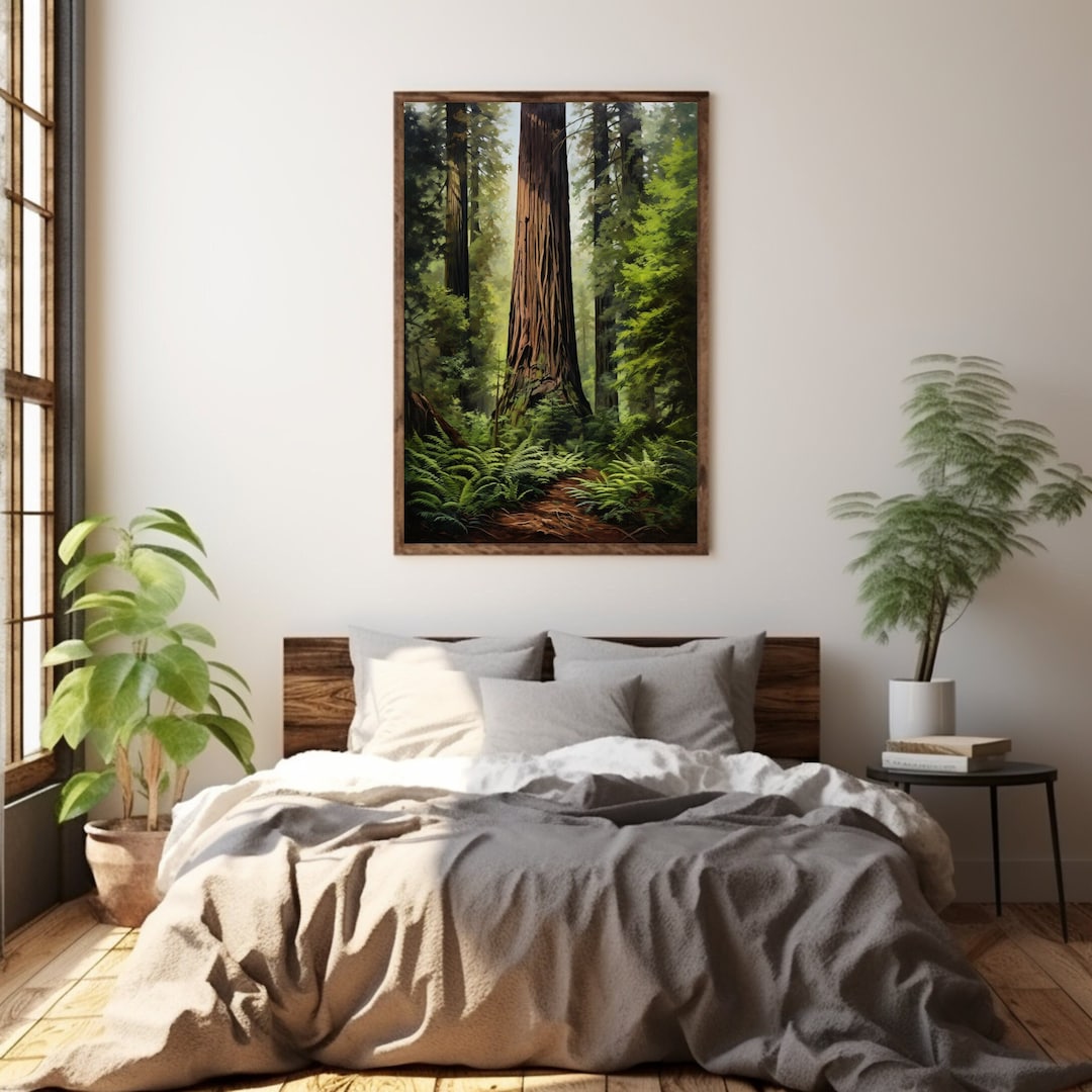 Redwood Forest Oil Painting Canvas Art | Majestic Trees, Serene ...
