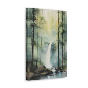 Watercolor Waterfall Canvas Art: Coastal Cottagecore Forest Scene - Etsy