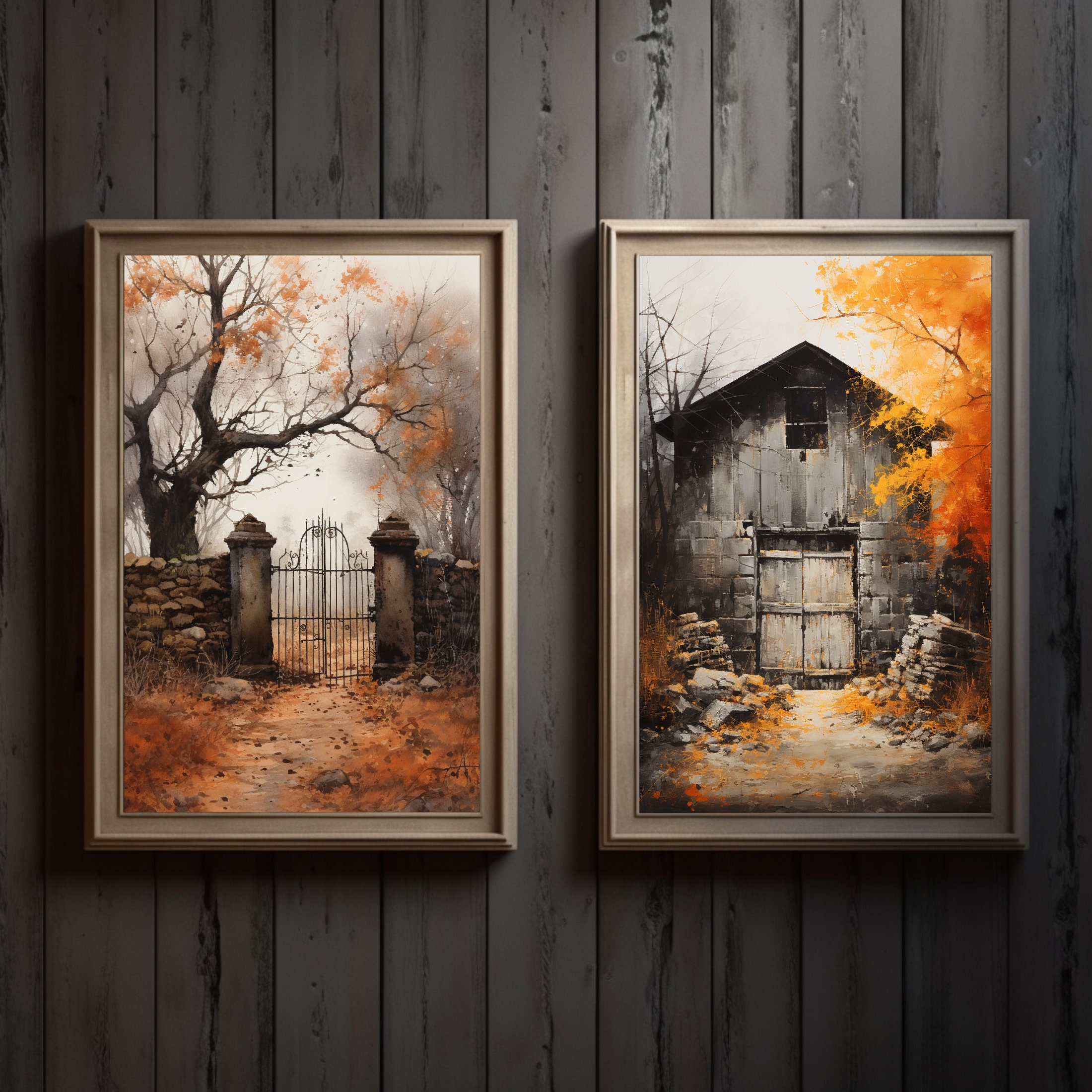 Rustic Autumn Landscape Art Prints: Farmhouse Decor Set (digital ...