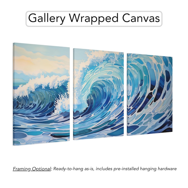 Ocean Wave Triptych Wall Art, Modern Coastal Set of 3 - Etsy