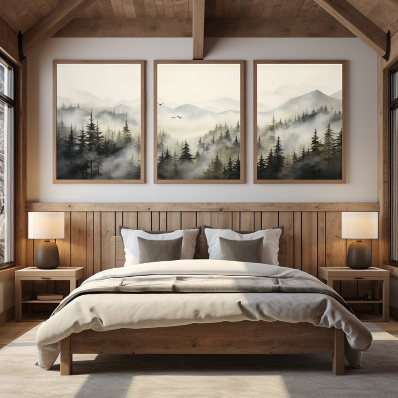 Mystic Mountains Canvas Wall Art: Misty Forest Triptych Set - Etsy
