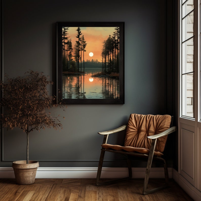 Pine Forest Lake Reflection Art Print: Rustic Home Decor (digital ...